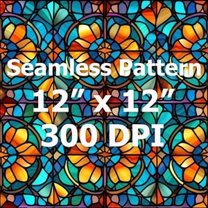8 Seamless Stained Glass Patterns: Vibrant Digital Paper (12x12, 300 ...