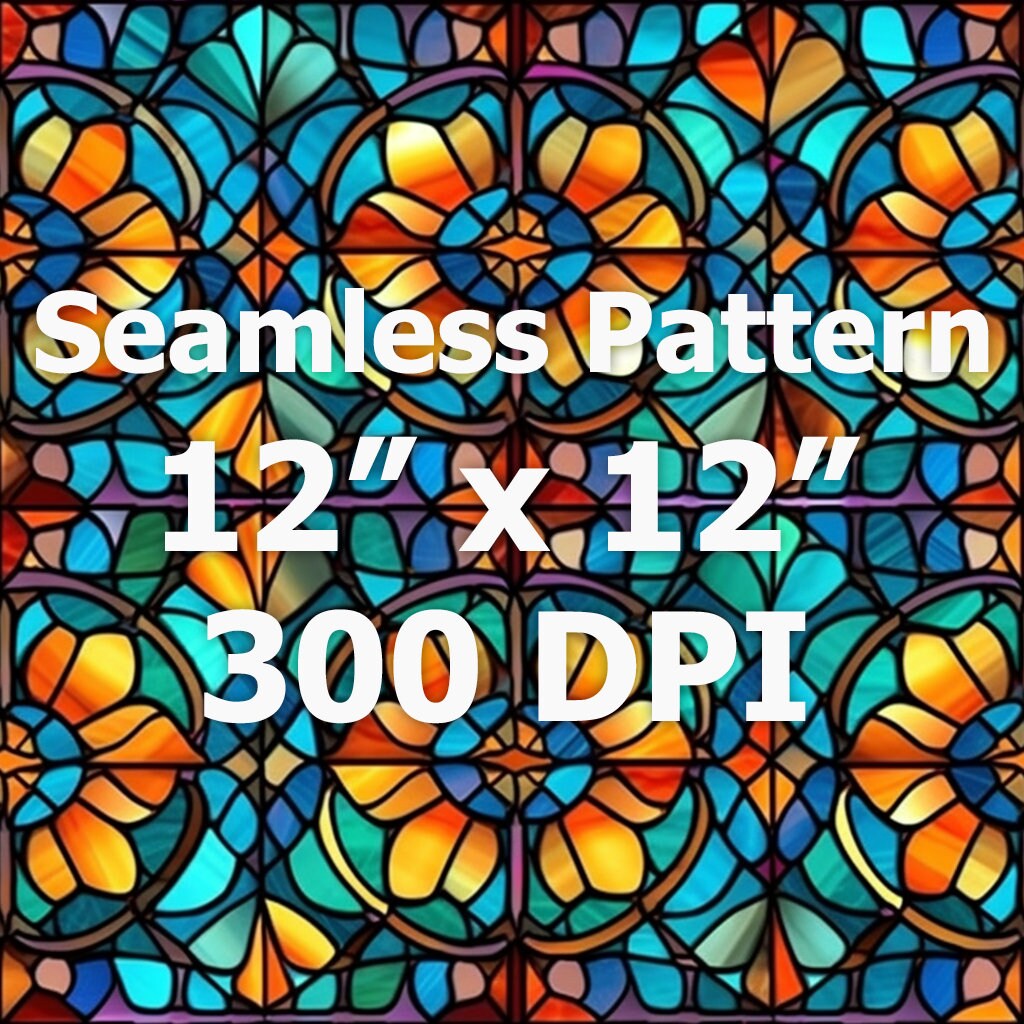 8 Seamless Stained Glass Patterns: Vibrant Digital Paper (12x12, 300 ...