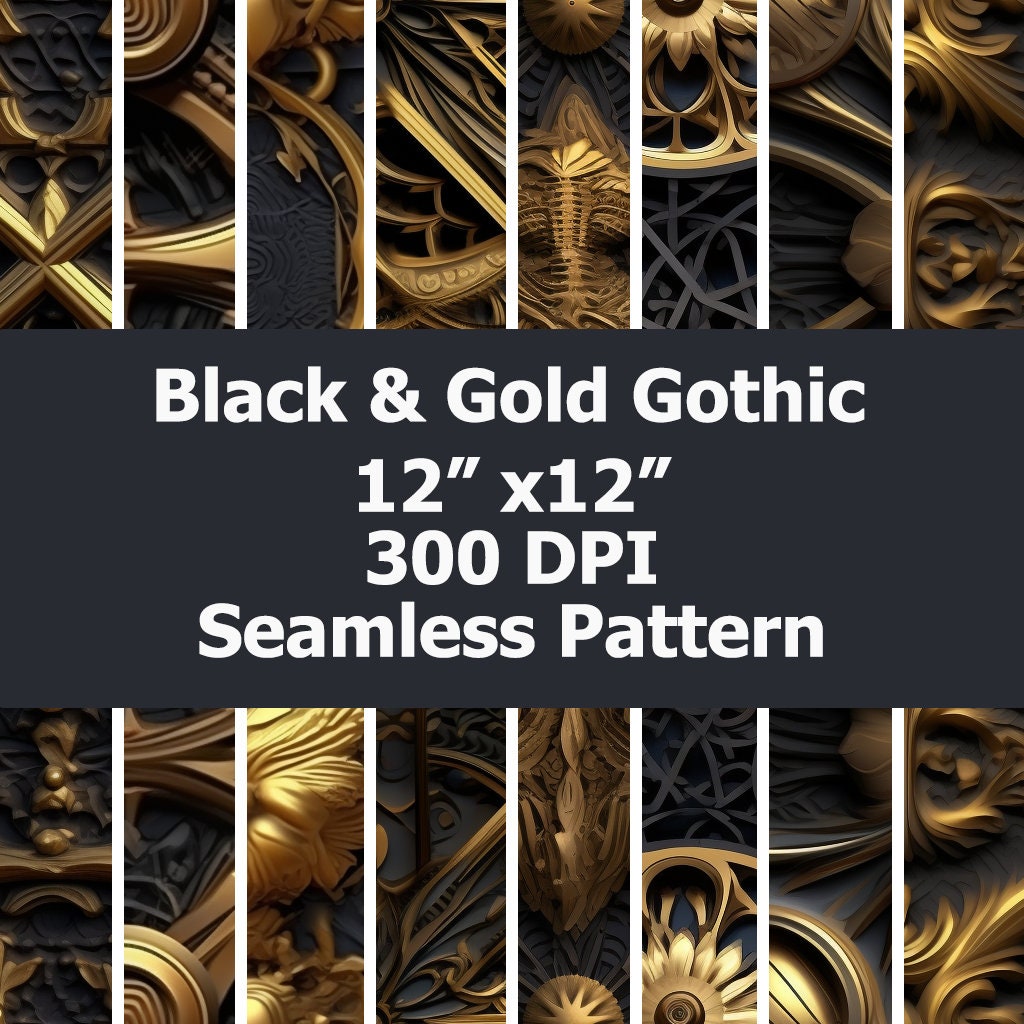 8 Seamless Black and Gold Gothic Patterns. 3D Gothic Background ...