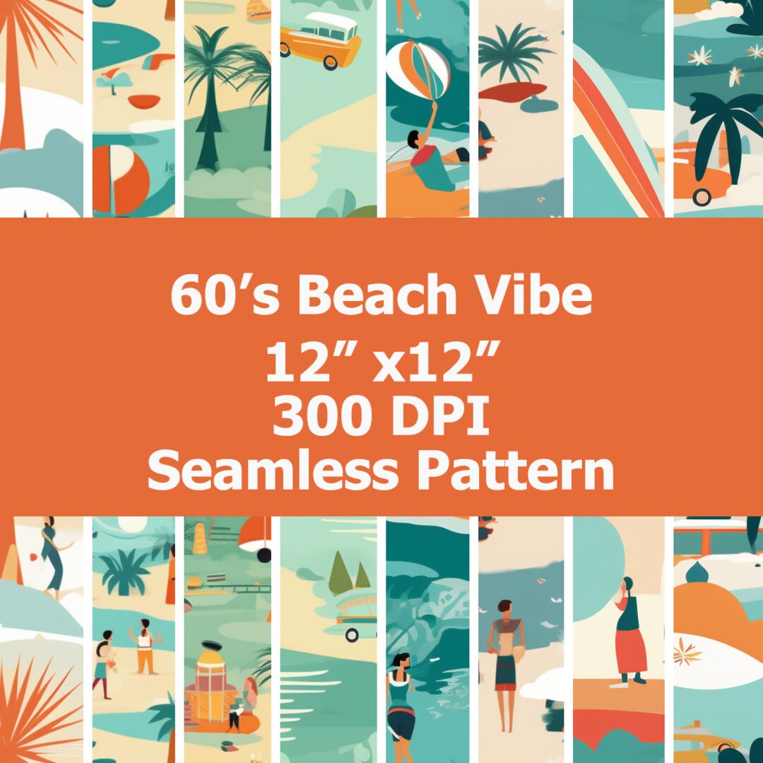 60s Beach Vibe Seamless Pattern: Retro Digital Paper (PNG) - Etsy