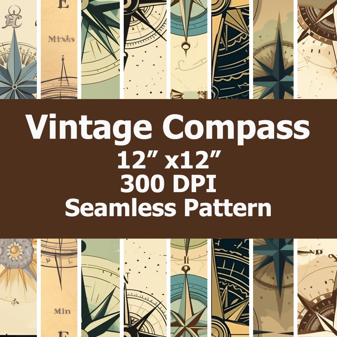 8 Seamless Vintage Compass Patterns. Vintage Compass Background ...