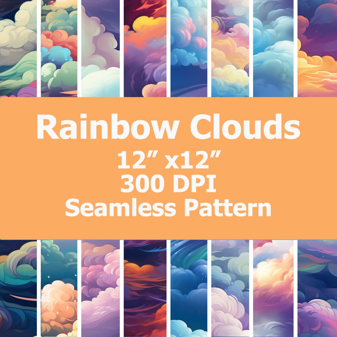 8 Seamless Rainbow Clouds Patterns. Rainbow Clouds Background. Rainbow ...