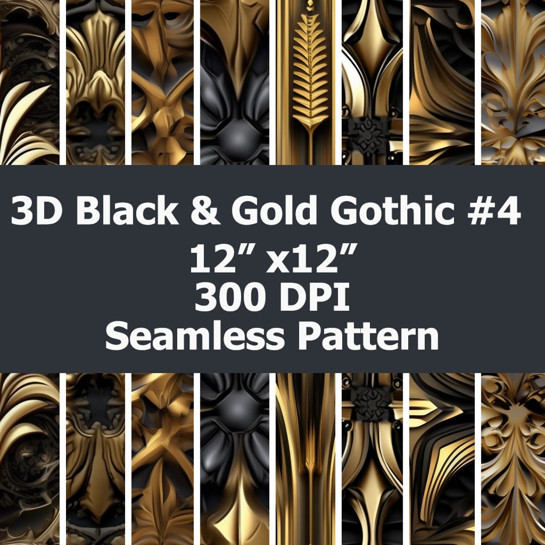 8 Seamless 3D Gothic Gold and Black Art #4 Patterns. Gothic Gold and ...