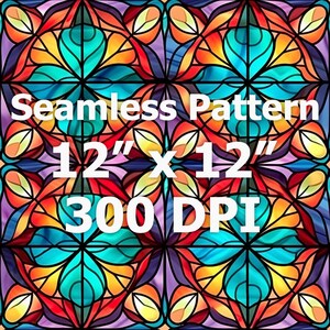 8 Seamless Stained Glass Patterns: Vibrant Digital Paper (12x12, 300 ...