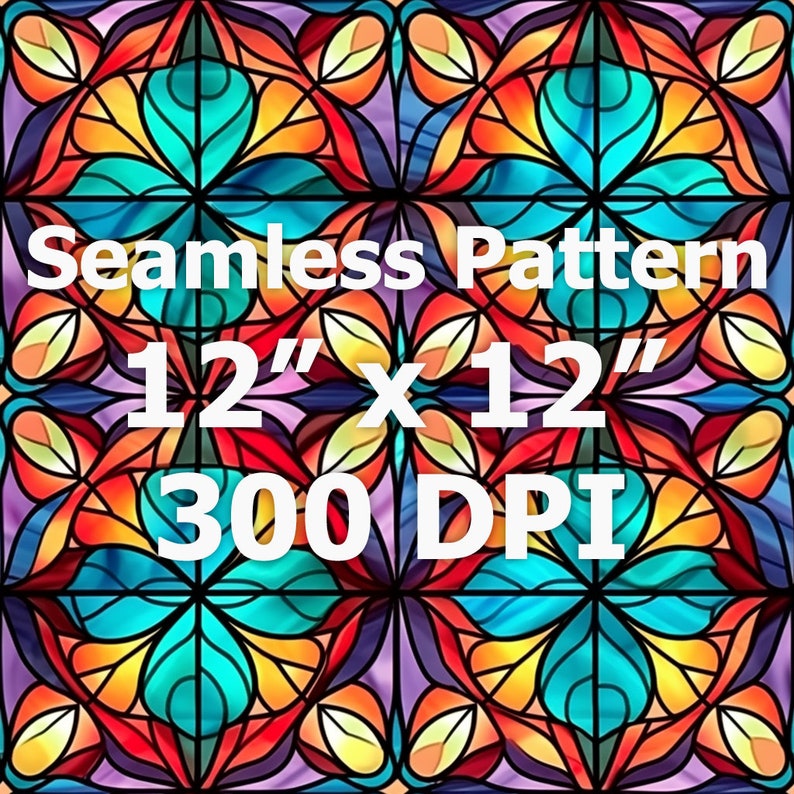 8 Seamless Stained Glass Patterns: Vibrant Digital Paper (12x12, 300 ...