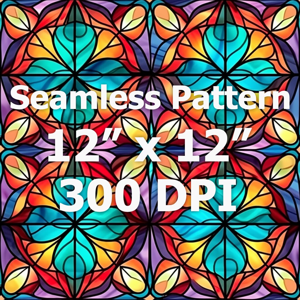 8 Seamless Stained Glass Patterns: Vibrant Digital Paper (12x12, 300 ...