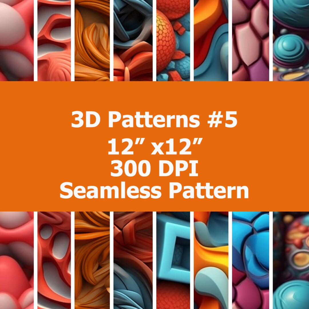 8 Seamless 3D Abstract Patterns. 3D Abstract Background. Sublimation ...