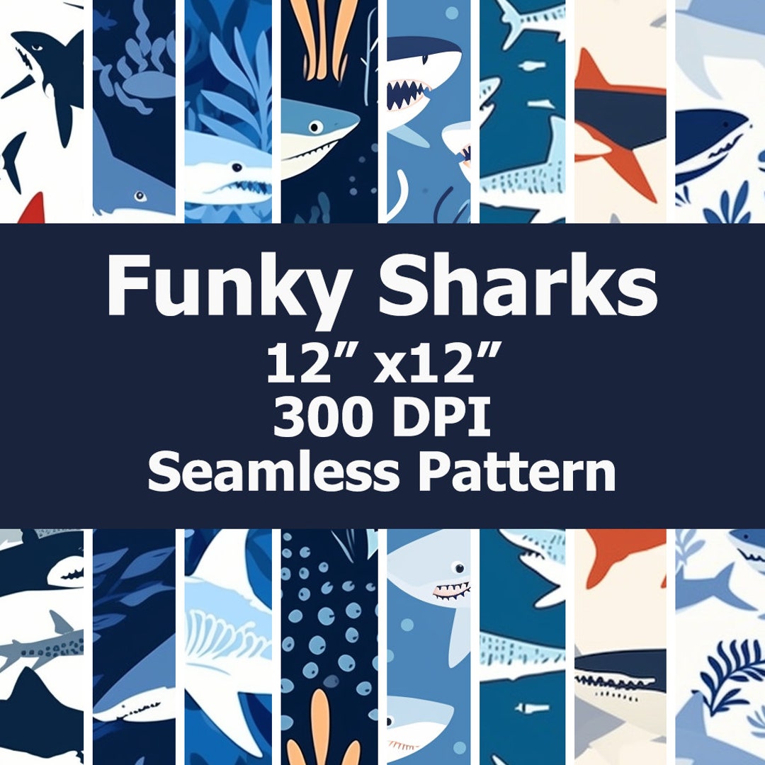 8 Seamless Funky Sharks Patterns. Funky Sharks Background. Funky Sharks ...