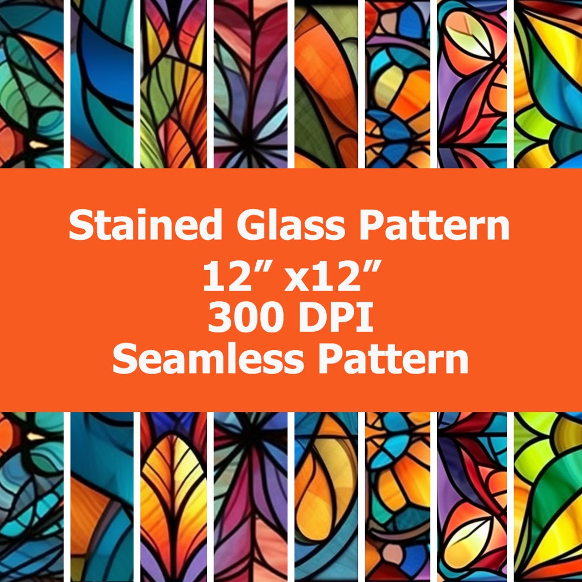 8 Seamless Stained Glass Patterns: Vibrant Digital Paper (12x12, 300 ...