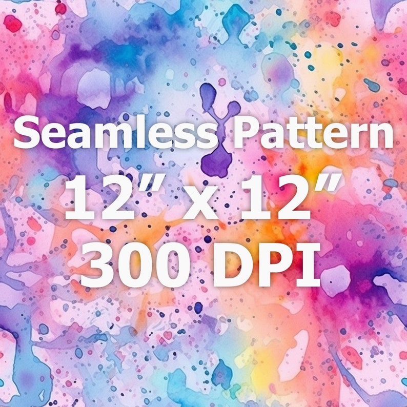 Watercolor Splatter Pattern: Seamless Digital Paper (PNG, 12x12, 300 ...