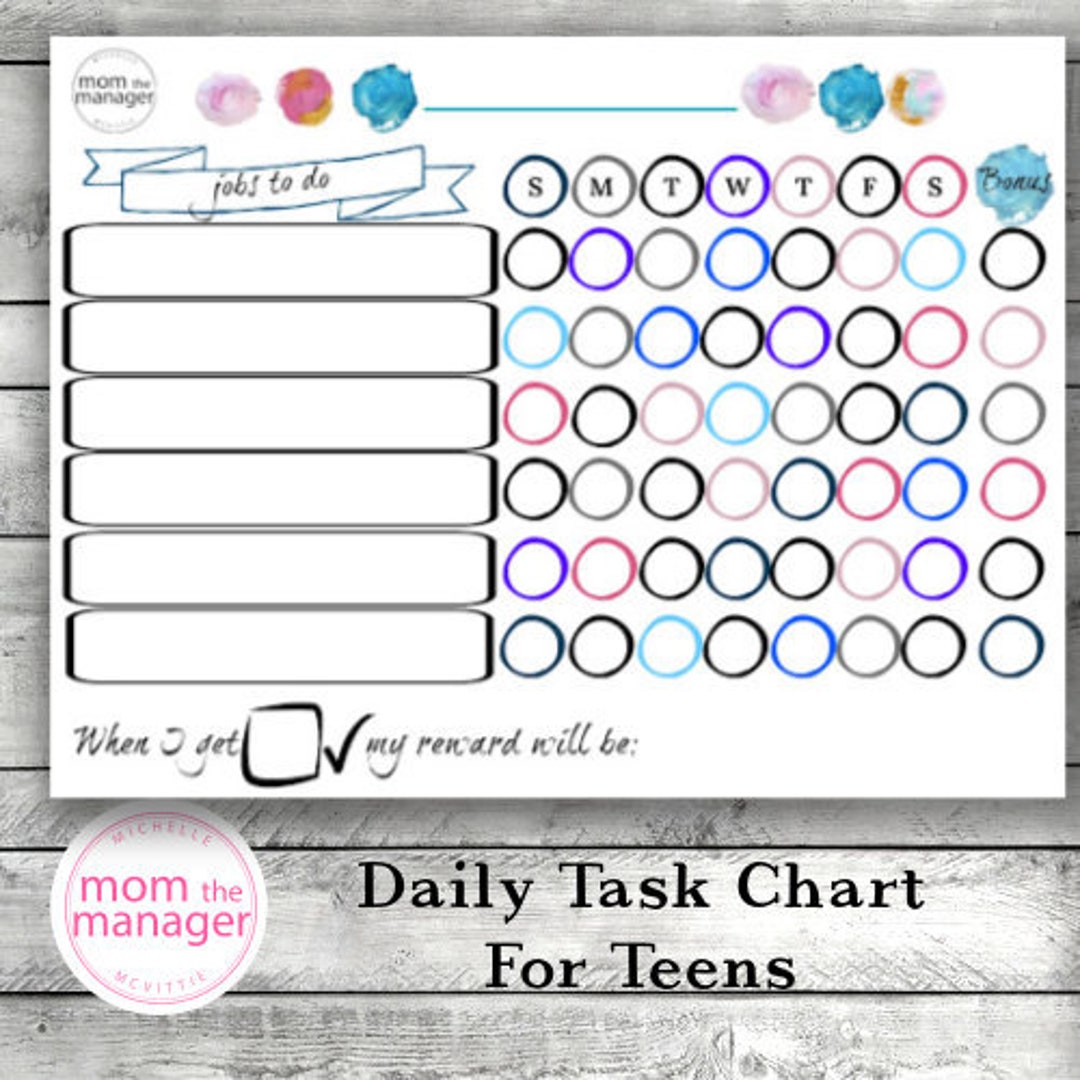 Instant Digital Download Teen Reward, Chore, and Daily Routine Chart - Etsy