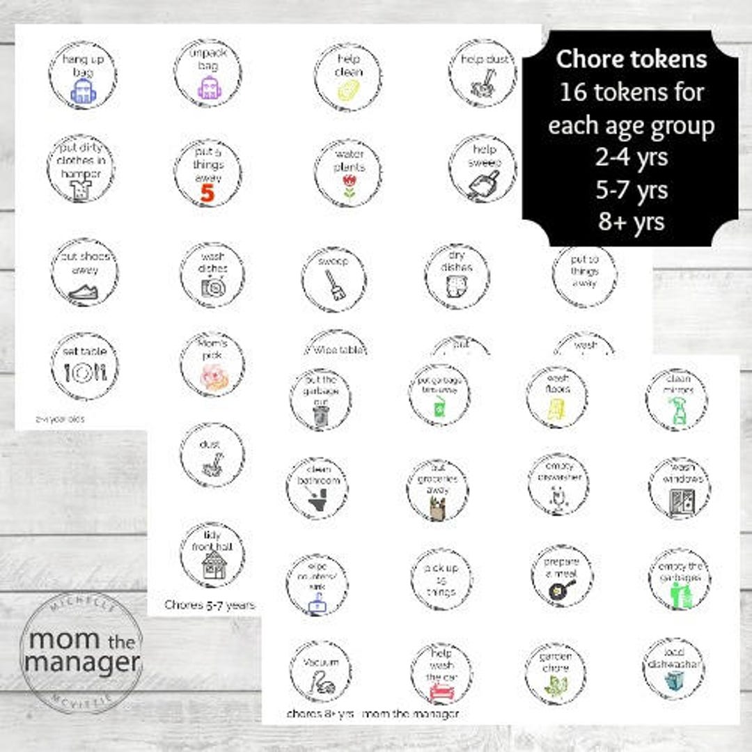 Instant Digital Download Chore Tokens With Pictures for Preschool, and ...