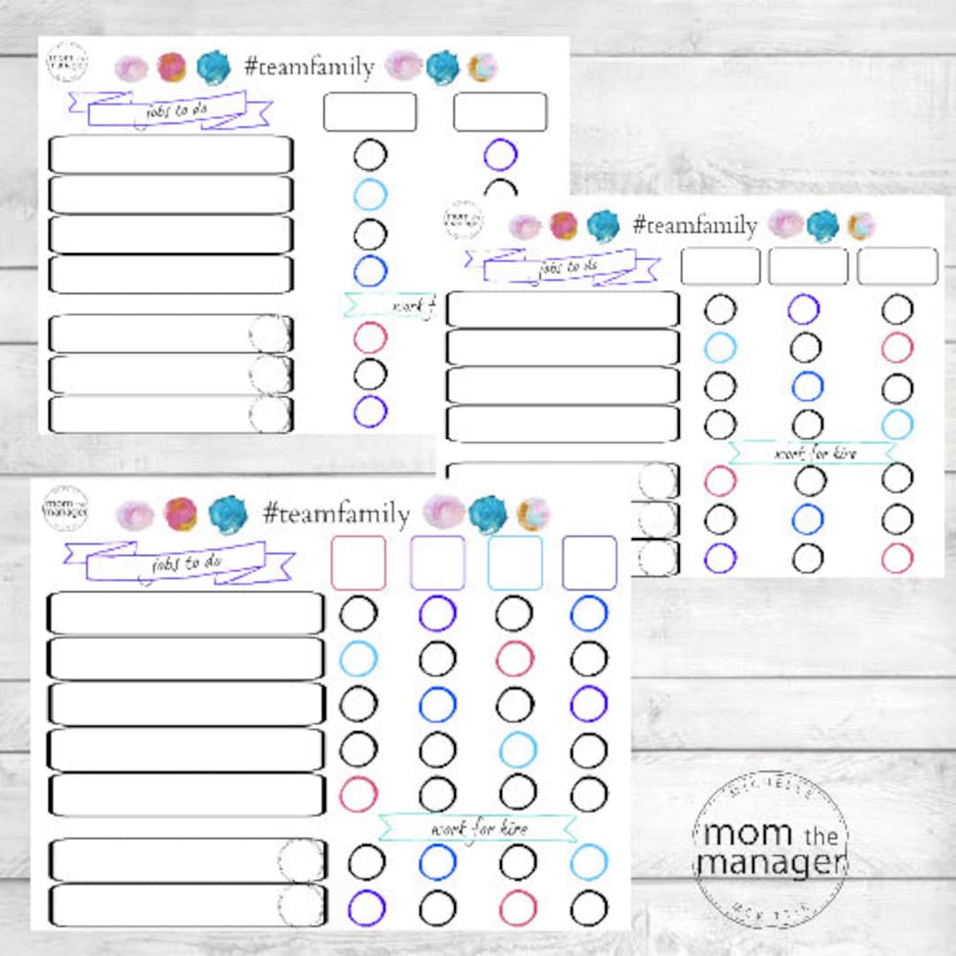 Instant Digital Download Team Family Chore and Daily Task Chart, 2 ...