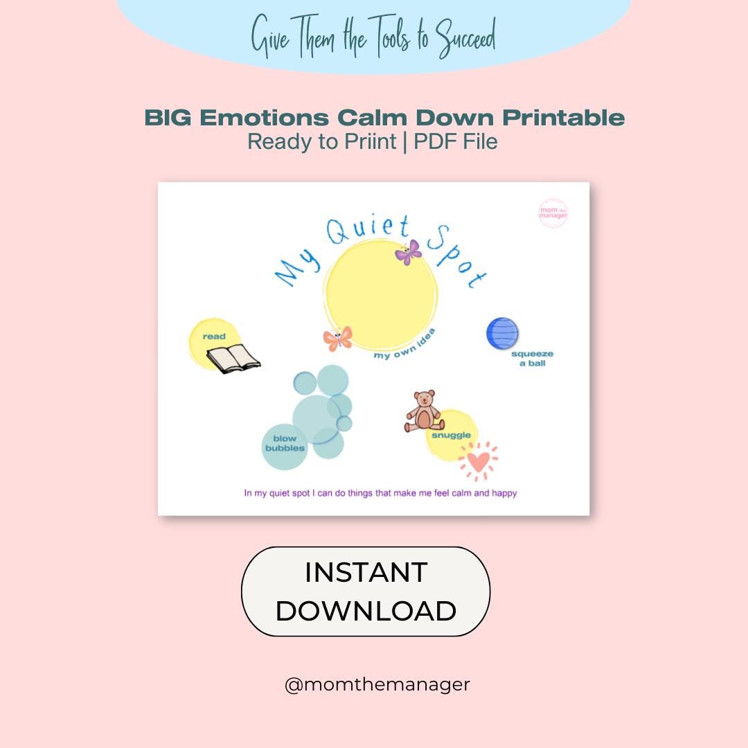 My Quiet Spot One Page Calm Down Big Emotions Worksheet - Etsy