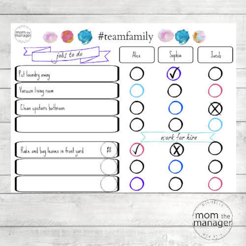 Instant Digital Download Team Family Chore and Daily Task | Etsy