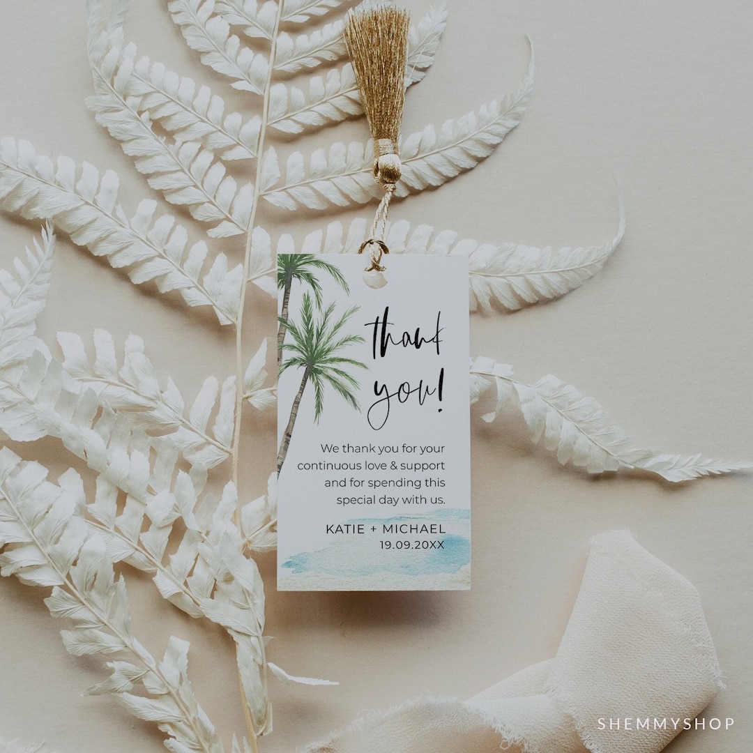 Online Palm Tree Favor Tag for Bridal Shower or Wedding, Editable Thank ...