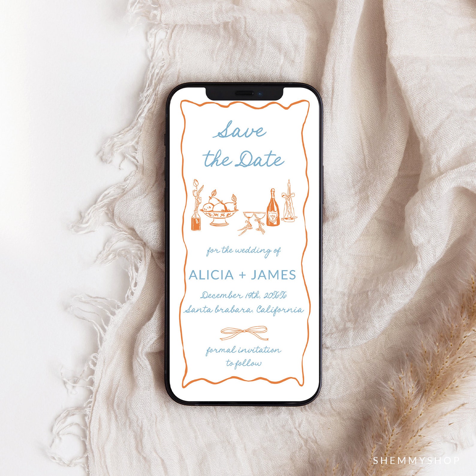 Electronic Save the Date, Wavy Hand Drawn Save the Date Invite, Minimal Save the Date Evite ...