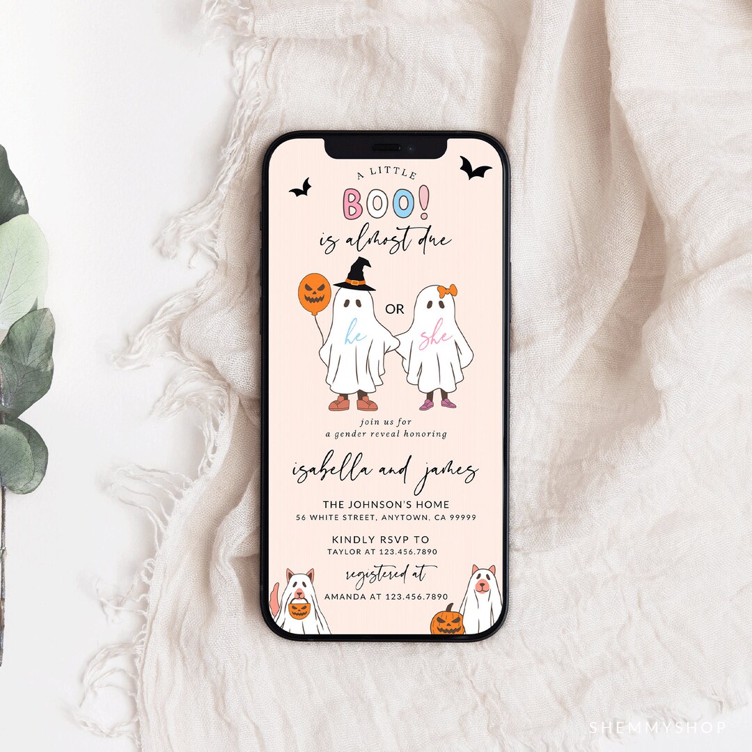 Electronic Little Boo Gender Reveal Invitation, Gender Reveal Party ...