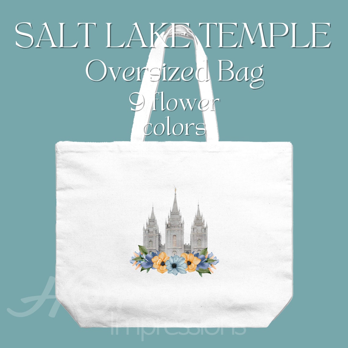 Salt Lake Temple Tote Bag, Watercolor Temple, Custom Flower Color ...