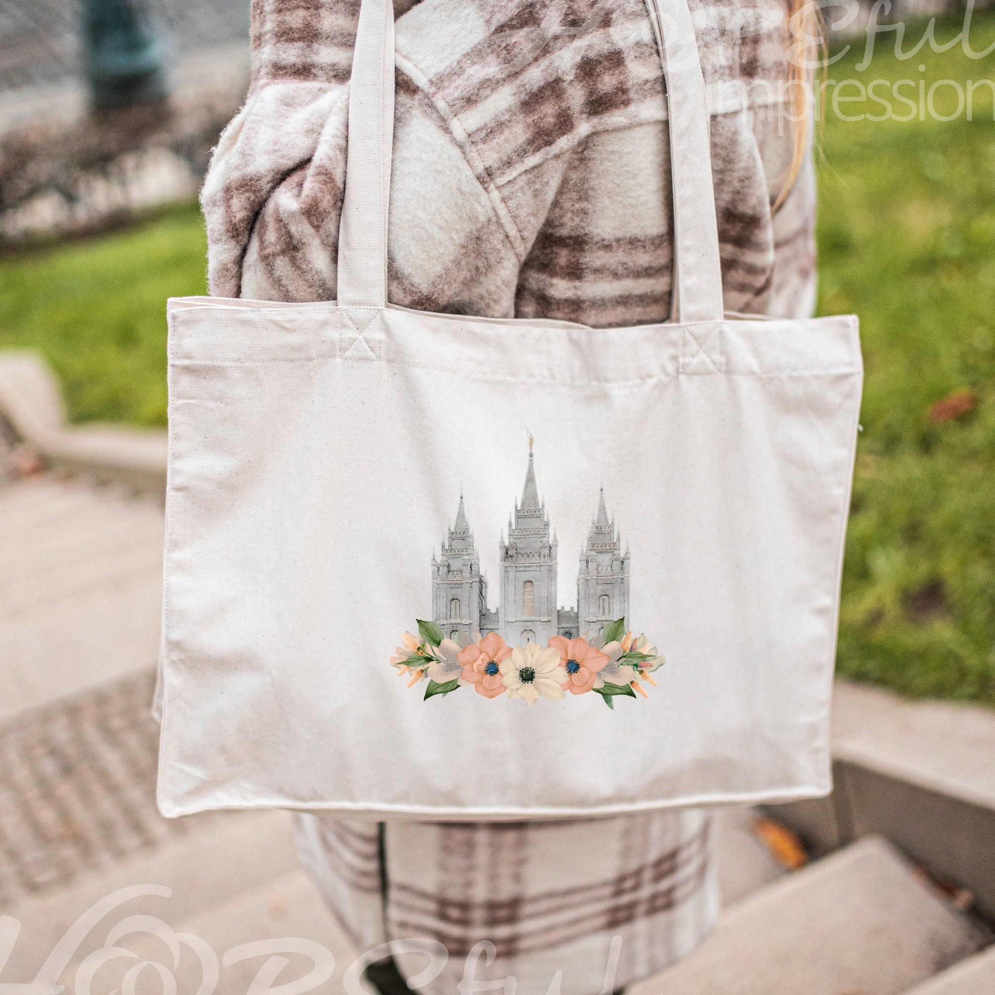 Salt Lake Temple Tote Bag, Watercolor Temple, Custom Flower Color ...