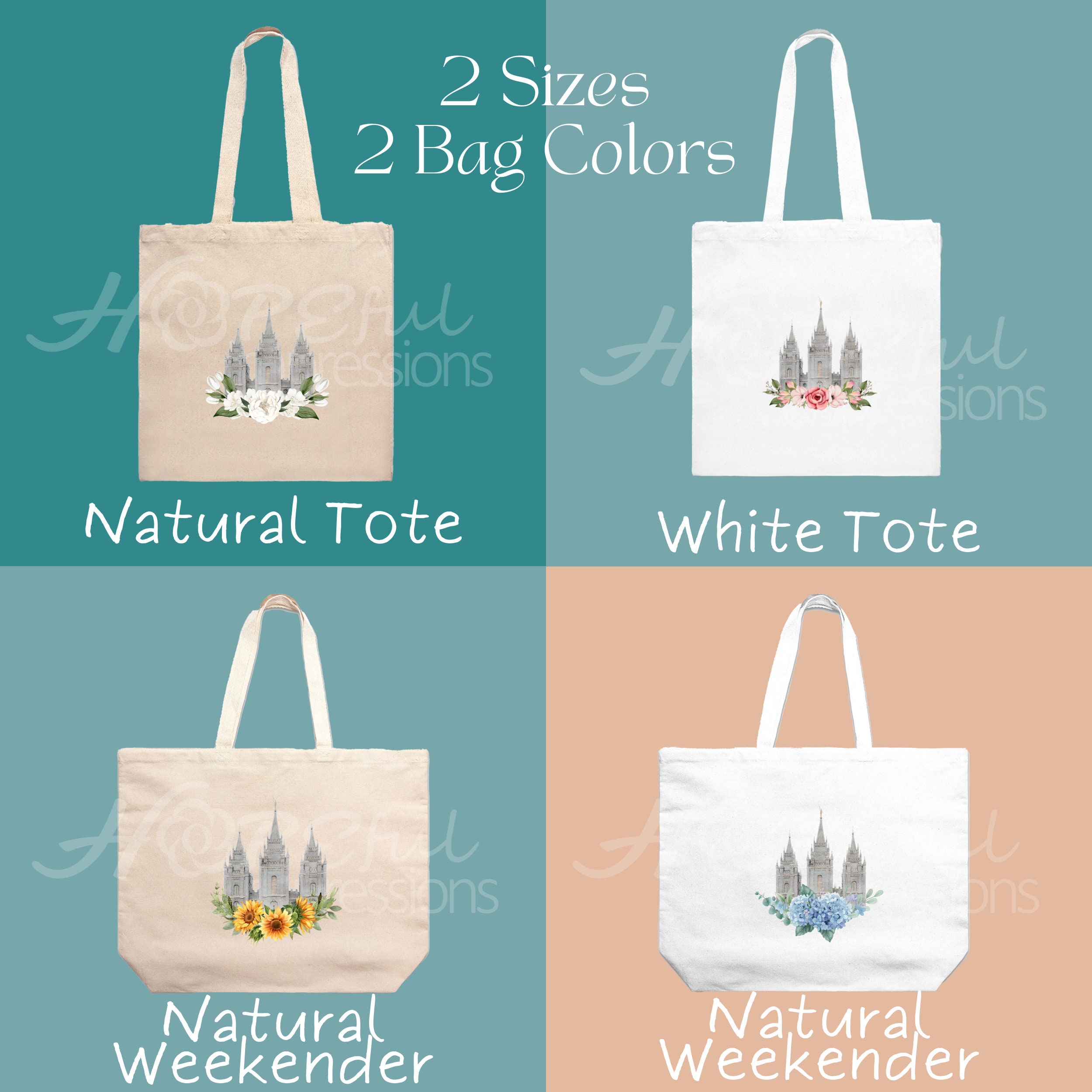 Salt Lake Temple Tote Bag, Watercolor Temple, Custom Flower Color ...
