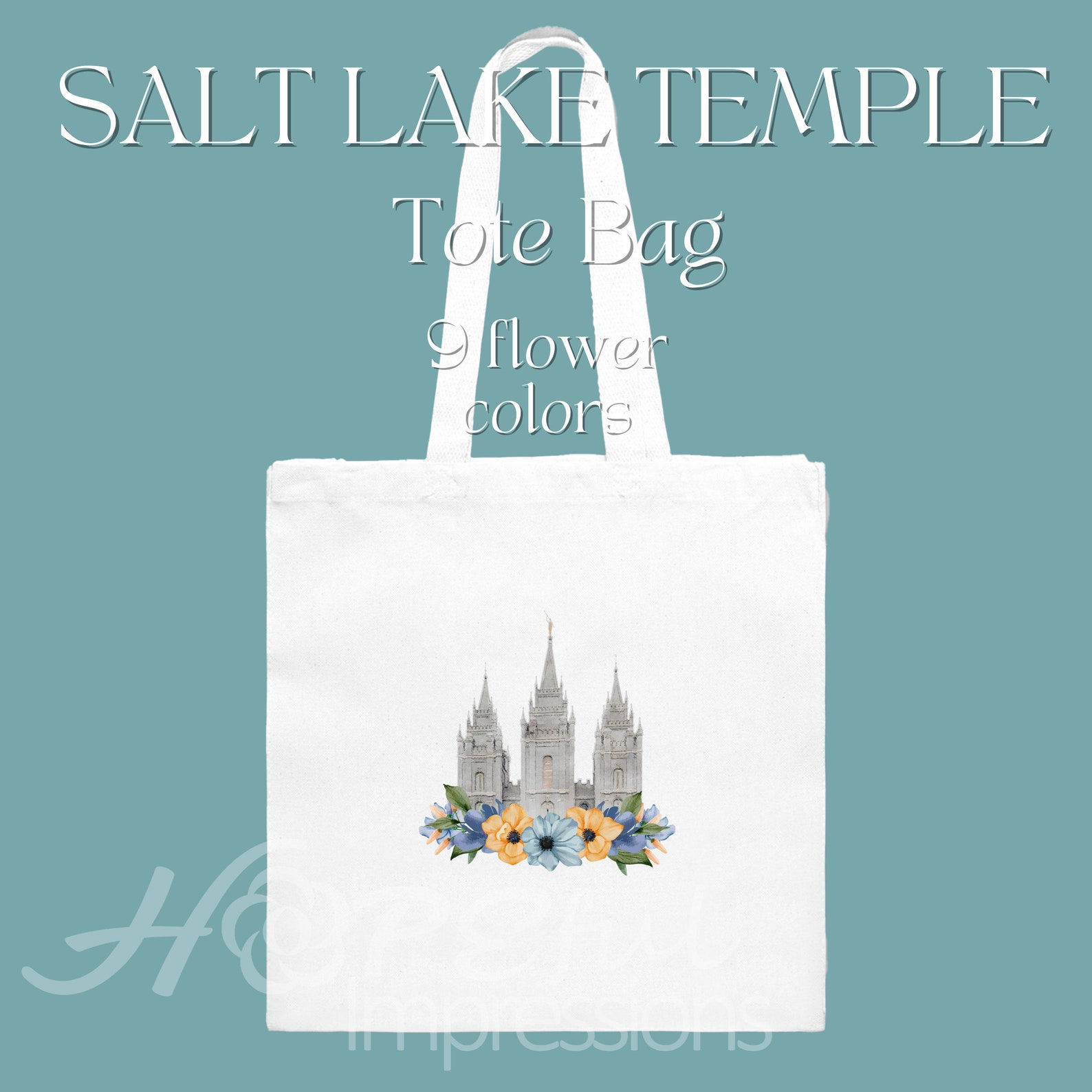Salt Lake Temple Tote Bag, Watercolor Temple, Custom Flower Color ...