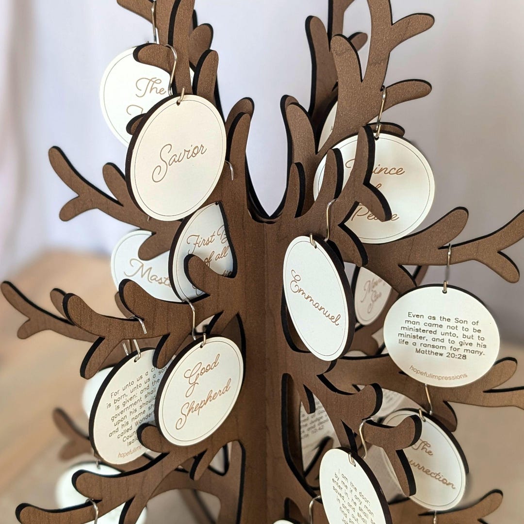 Names of Jesus Christmas Tree Set: Wooden Ornaments With Scriptures - Etsy