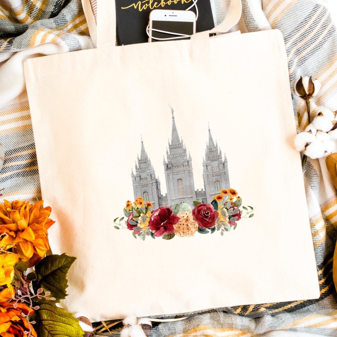 Salt Lake Temple Tote Bag, Watercolor Temple, Custom Flower Color ...