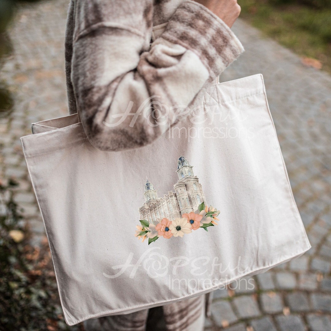 Manti Temple Oversized Bag, Watercolor Temple, Custom Flower Color ...