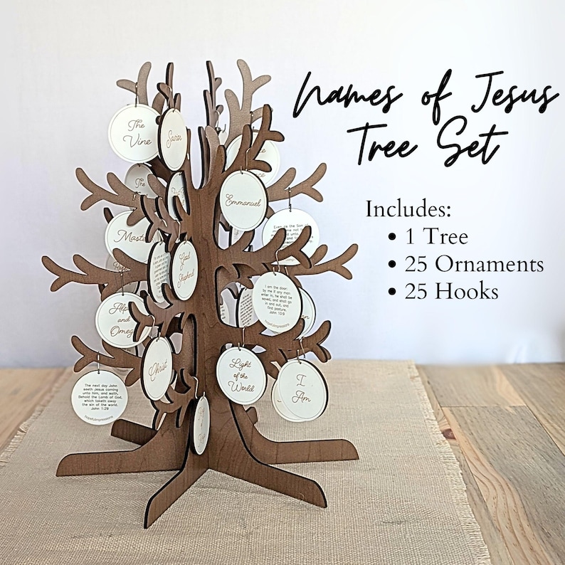 Names of Jesus Christmas Tree Set: Wooden Ornaments With Scriptures - Etsy