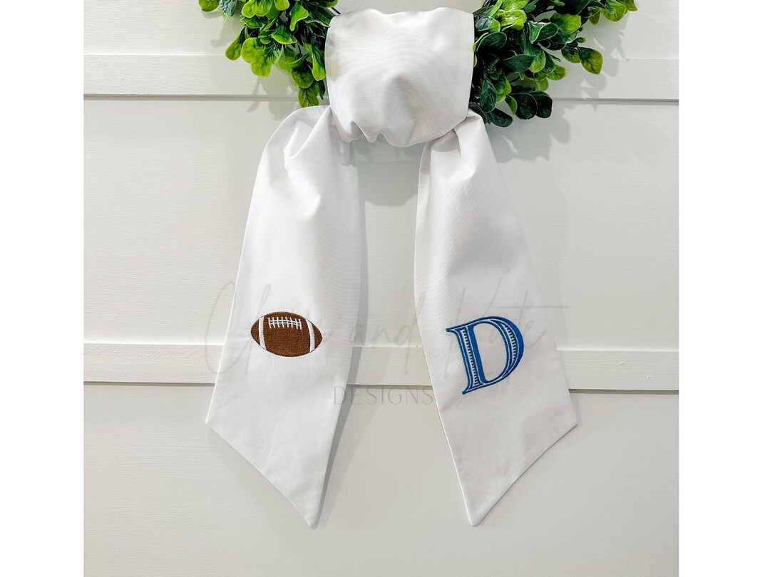 Football Monogram Wreath Sash, Embroidered Front Door Bow, Initial Door ...