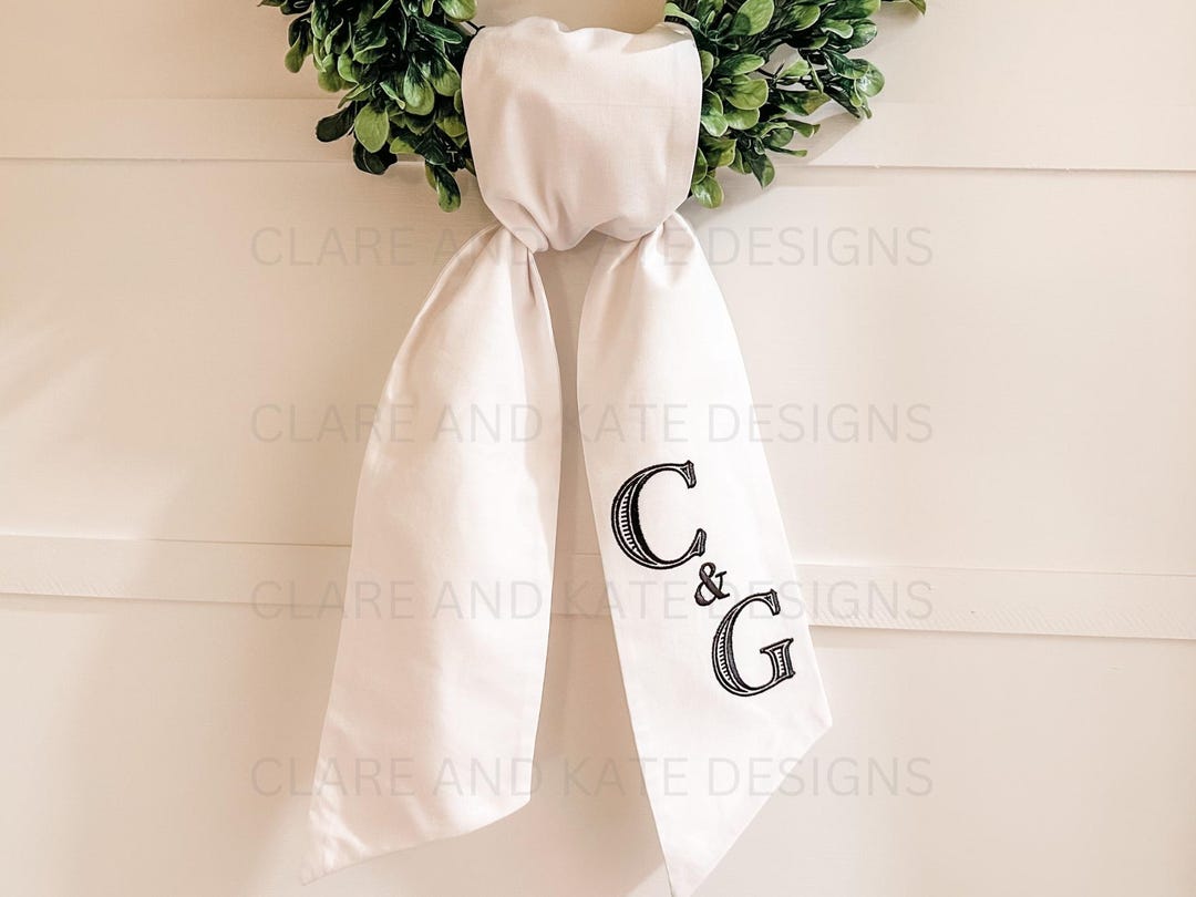Monogram Wreath Sash, Wreath Sash for Front Door, Embroidered Wedding ...