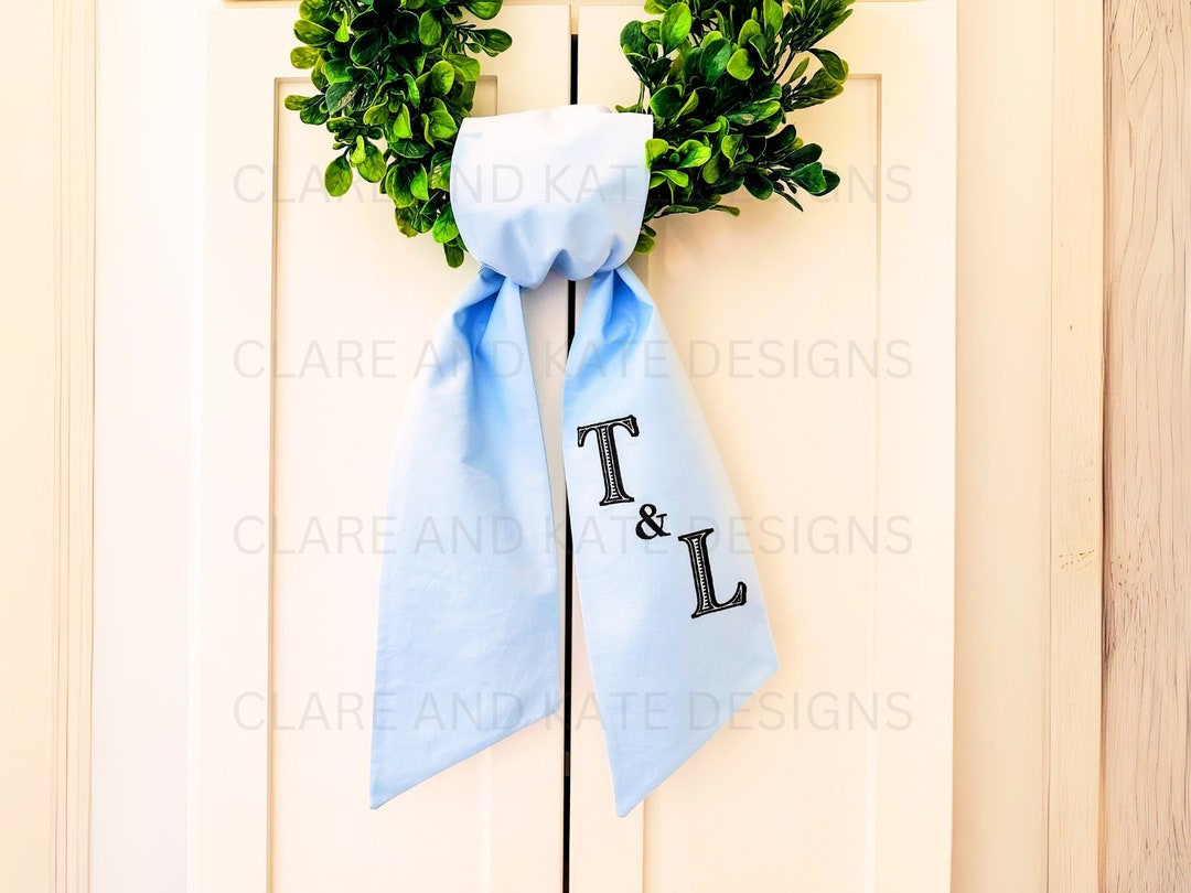 Monogram Wreath Sash, Wreath Sash for Front Door, Embroidered Wedding ...