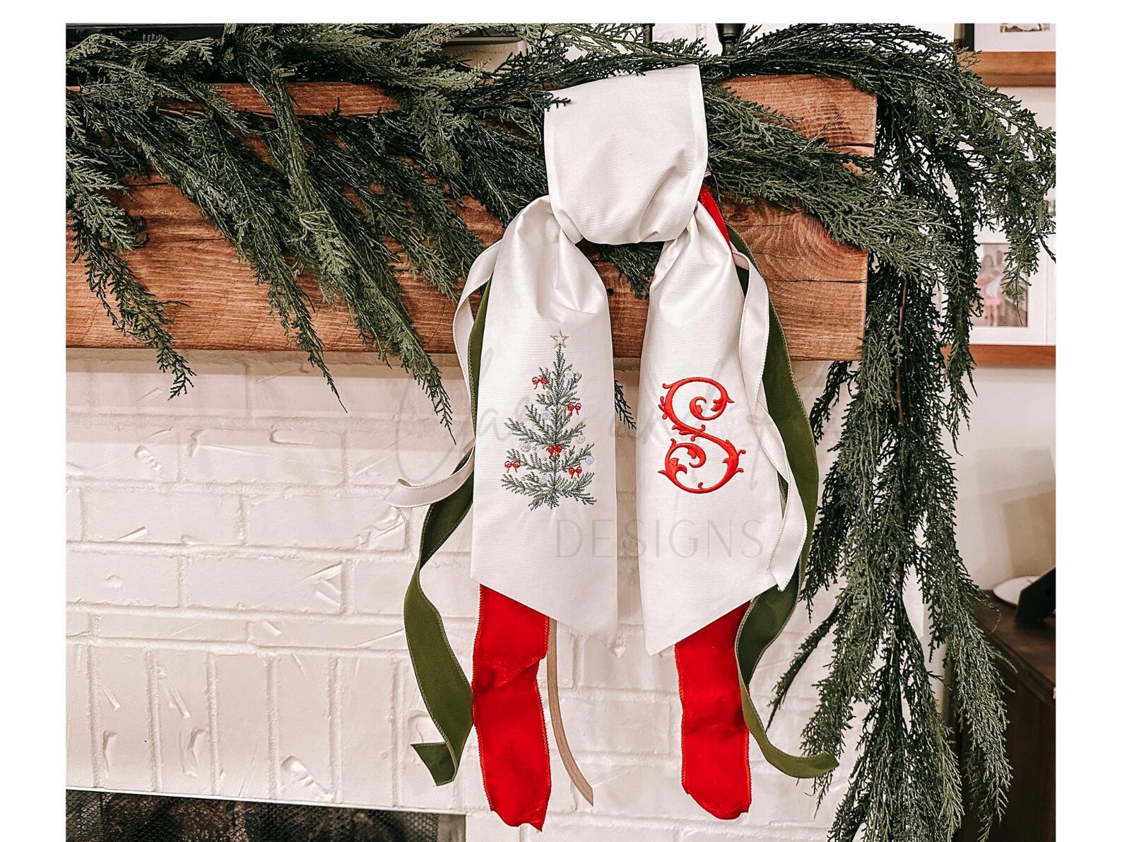 Monogram Wreath Sash, Christmas Wreath Sash for Front Door,embroidered ...