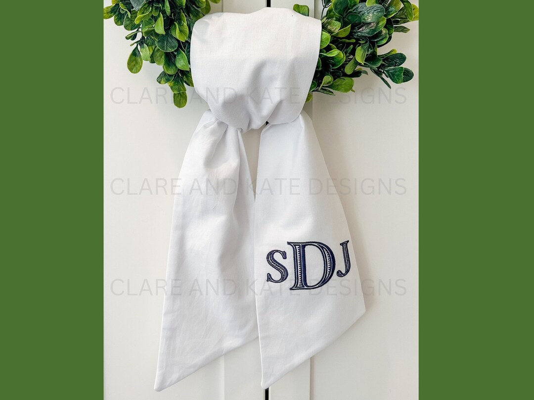 Monogram Wreath Sash, Wreath Sash for Front Door, Embroidered Wedding ...