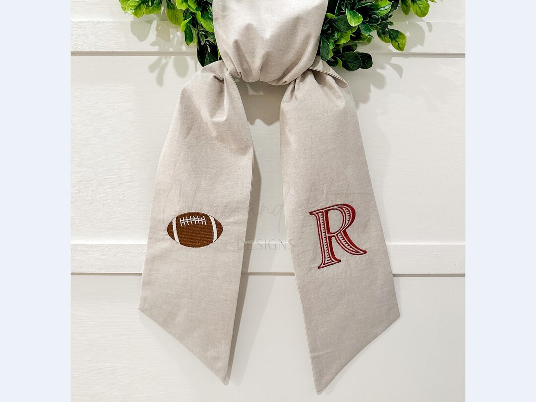 Football Monogram Wreath Sash, Embroidered Front Door Bow, Initial Door ...