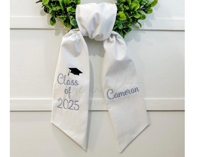Monogrammed Graduation Wreath Sash Embroidered Custom Sash Wreath Sash ...