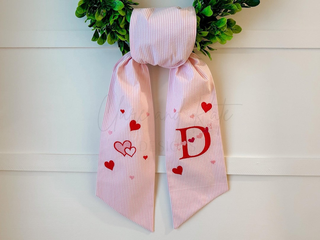Valentines Wreath Sash, Heart Wreath Sash, Monogram Wreath Sash ...