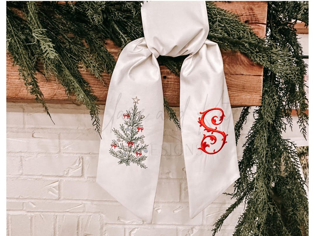 Monogram Wreath Sash, Christmas Wreath Sash for Front Door,embroidered ...