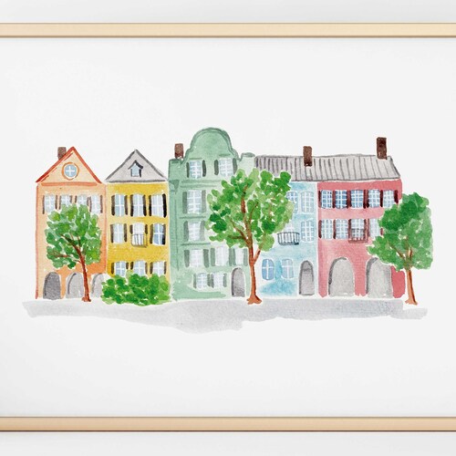 Rainbow Row Watercolor Wall Art Charleston Art Print - Etsy