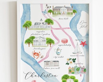 Charleston Illustrated Watercolor Map - Etsy