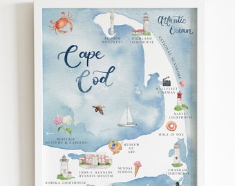 Cape Cod Watercolor Map - Etsy