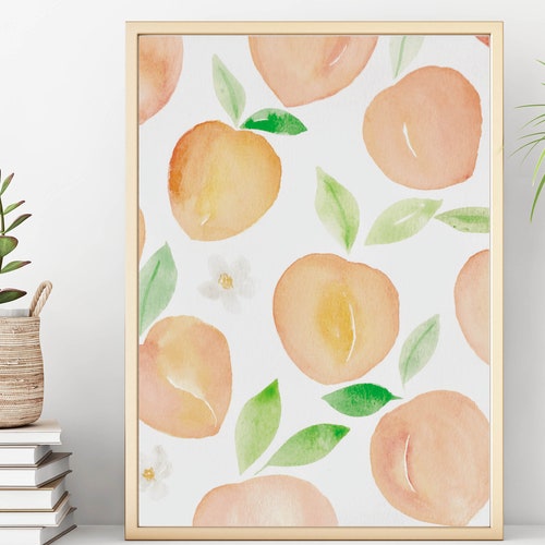 Peaches Art Print Watercolor Fruit Painting Kitchen Wall - Etsy