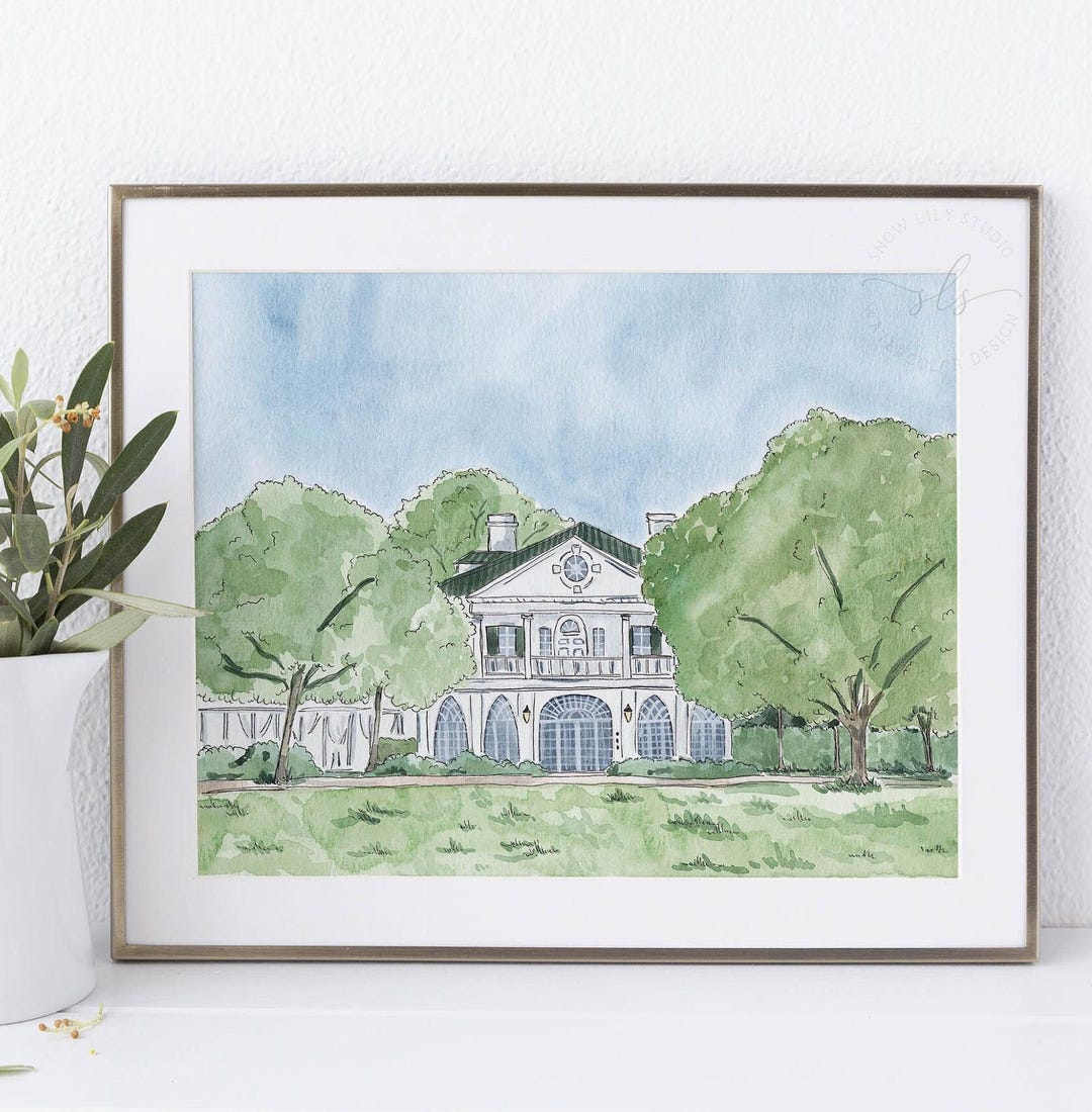 Lowndes Grove Wedding Venue Art Print, Charleston Watercolor Painting ...