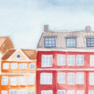 Copenhagen Denmark Watercolor Art Print, Cityscape Painting ...