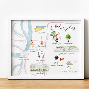 Memphis Watercolor Map Illustrated Map Print Tennessee | Etsy