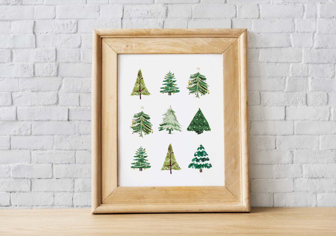 Christmas Tree Art Print, Printable Holiday Decor, Watercolor Christmas ...