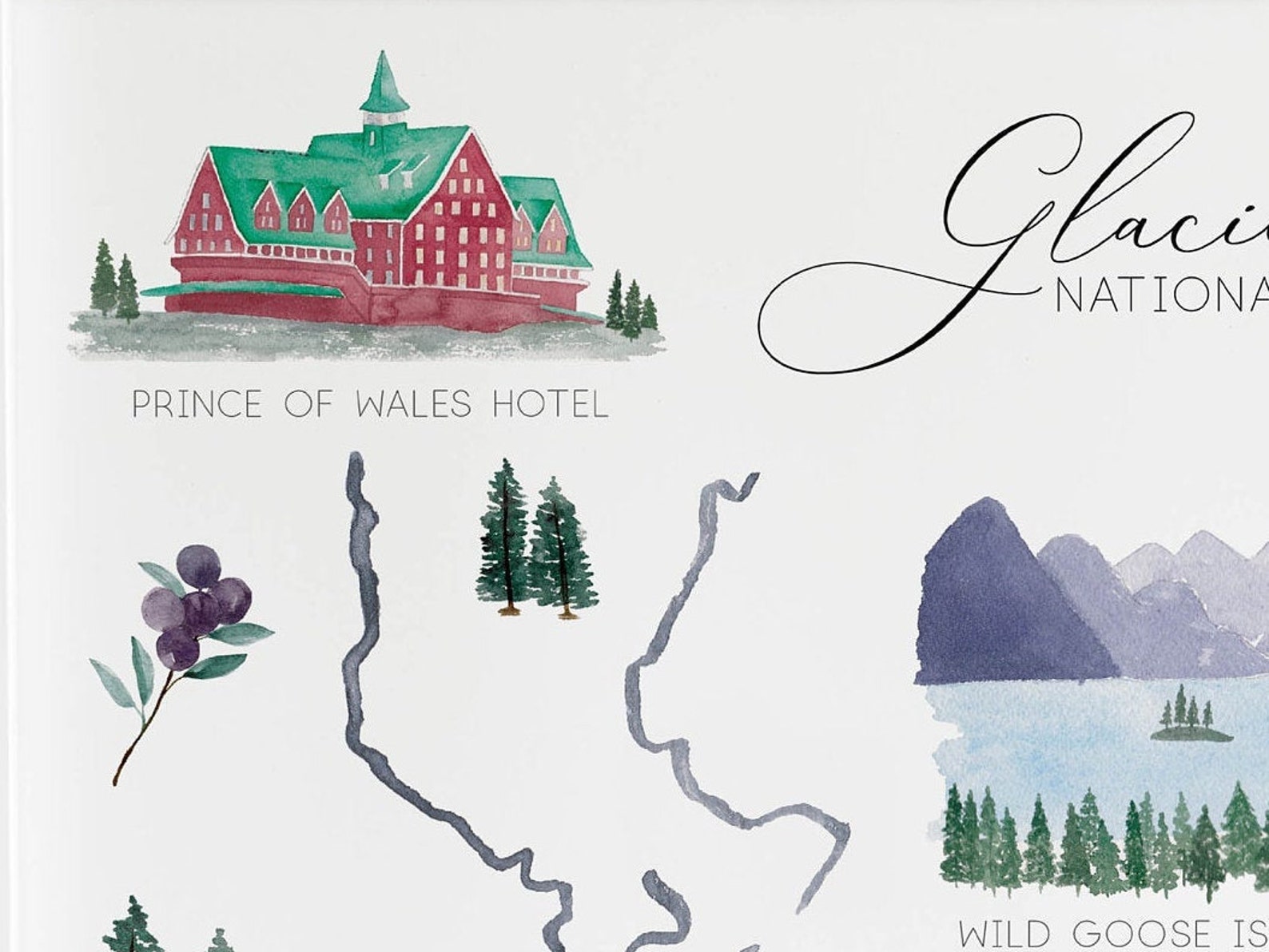 Glacier National Park Map Print Watercolor Glacier Map Art - Etsy