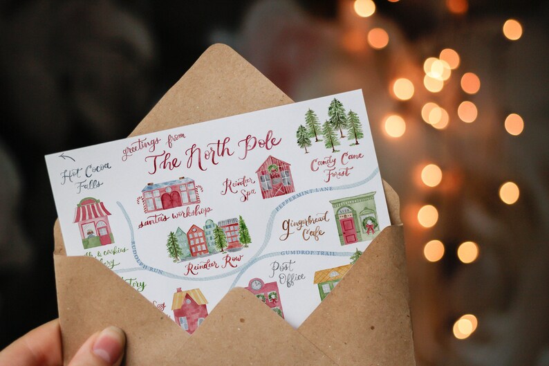 North Pole Christmas Card Printable Holiday Card Watercolor | Etsy