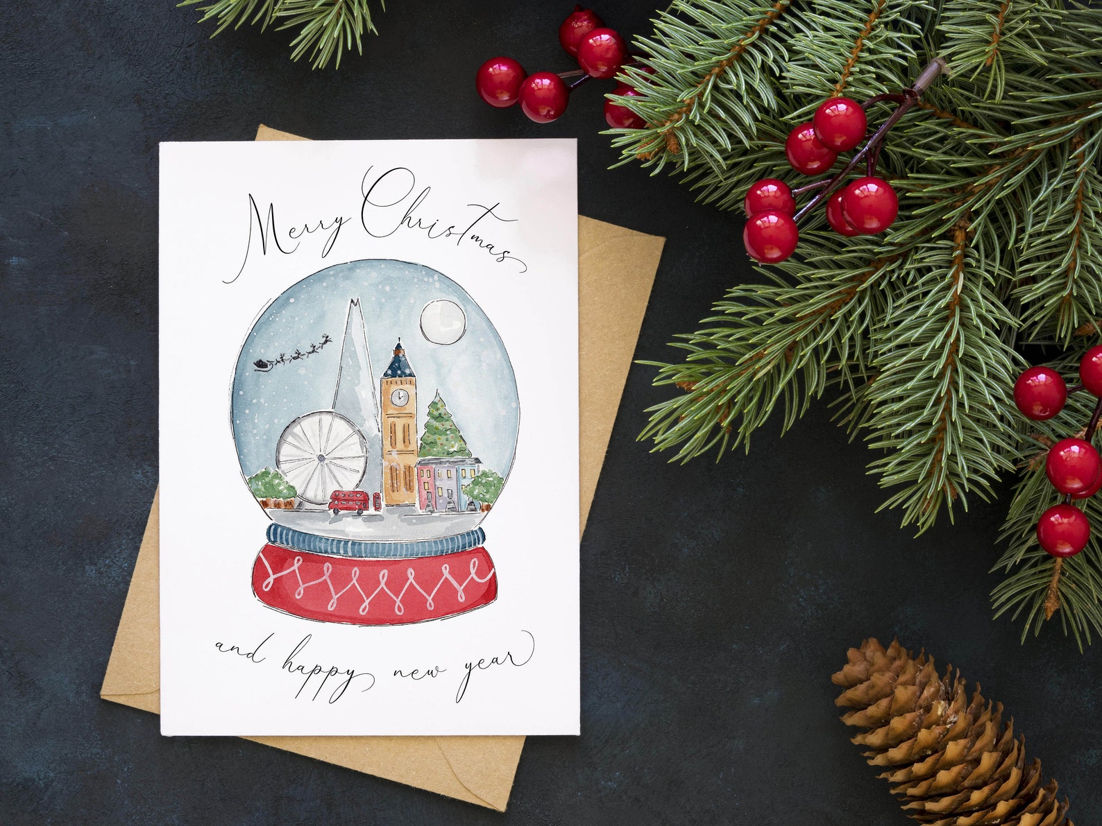 Christmas London England Holiday Card Printable Holiday Card - Etsy